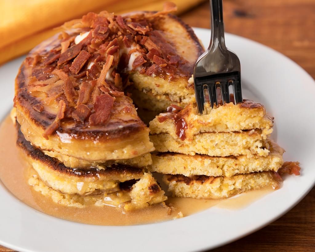 Cornbread Pancakes with Maple Glaze